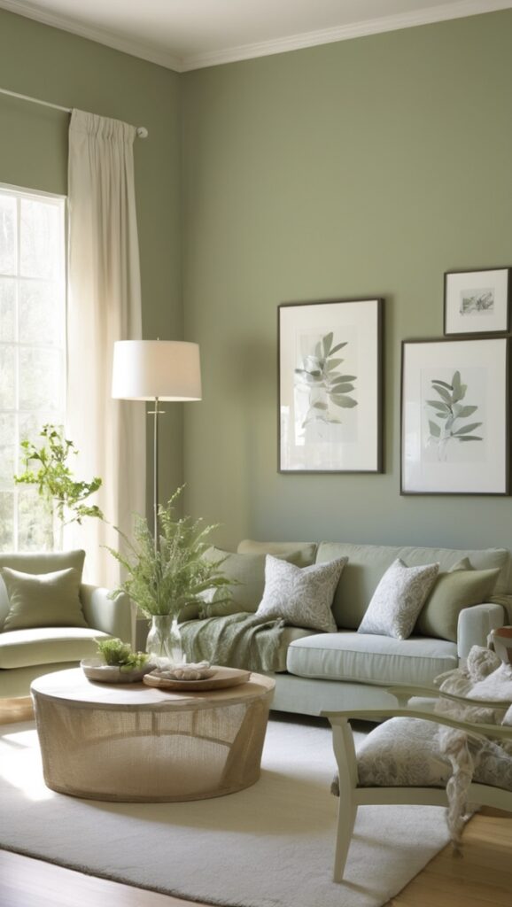 How can I create a cozy and stylish sage green and gray living room ...