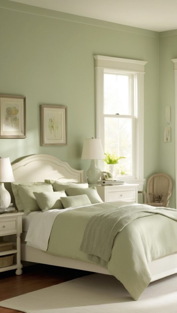 How can I decorate a light sage green bedroom for a soothing and ...